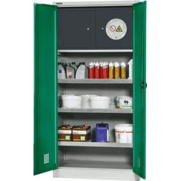 Sch&auml;fer Shop Sch&auml;fer Shop Select Gefahrstoffschrank, B 950 x T 500 x H 1935 mm, 3 Wannen, Sicherheitsfach Typ 30, lichtgrau/t&uuml;rkisgr&uuml;n