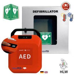 Defibrillator MEDX5 HeartSave Y, f&uuml;r Innen/Au&szlig;en, manuelle Schockabgabe, Sprachausgabe DE/EN, IP55, klimatisierter Wandkasten inkl. Alarm, mit HLW-Feedback-Sensor