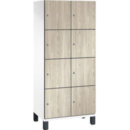 C+P Schlie&szlig;fachschrank Cambio, 2 Abteile, 8 F&auml;cher, auf F&uuml;&szlig;en, B 800 x T 525 x H 1980 mm, verkehrswei&szlig;/Sen Esche‑Dekor