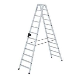 Munk Aluminium-Stufen-Stehleiter, 2 x 12 Stufen, 80 mm geriffelt, nivello&reg; Leiterschuhe, ergo-pad&reg; Griff, 150 kg Tragkraft, Spreizsicherung