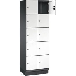 C+P Schlie&szlig;fachschrank Cambio, 2 Abteile, 10 F&auml;cher, mit Sockel, B 600 x T 525 x H 1980 mm, schwarzgrau/wei&szlig;