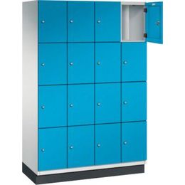 C+P Schlie&szlig;fachschrank Cambio, 4 Abteile, 16 F&auml;cher, mit Sockel, B 1200 x T 525 x H 1980 mm, lichtgrau/lichtblau