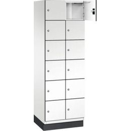 C+P Schlie&szlig;fachschrank Cambio, 2 Abteile, 12 F&auml;cher, mit Sockel, B 600 x T 525 x H 1980 mm, verkehrswei&szlig;/wei&szlig;