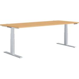 Sch&auml;fer Shop Sch&auml;fer Shop Genius Schreibtisch MODENA FLEX, elektrisch h&ouml;henverstellbar, Rechteck, T-Fu&szlig;, B 2000 x T 800 mm, Buche/wei&szlig;alu