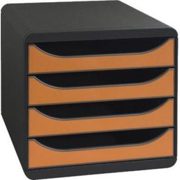 Exacompta Schubladenbox Big Box Iderama Orange, 4 offene Schubladen, A4/A4+/24x32 cm, leise, Sicherheitsstopp