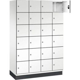 C+P Schlie&szlig;fachschrank Cambio, 4 Abteile, 24 F&auml;cher, mit Sockel, B 1200 x T 525 x H 1980 mm, verkehrswei&szlig;/wei&szlig;