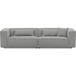 3-Sitzer "PIARA, Couch mit Kedernaht, Sofa in Cord, Leinenoptik o. Strukturstoff", grau (hellgrau), B:275cm H:66cm T:101cm, 100% Polyester, LeGer Home by Lena Gercke, Sofas, 3-Sitzer, schwarze F&uuml;&szlig;e, bequemer Sitzkomfort