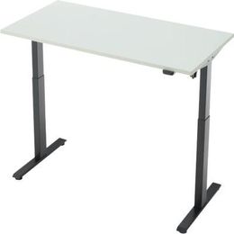 Schreibtisch, elektrisch h&ouml;henverstellbar, Rechteck, T-Fu&szlig;, B 1300 x T 650 x H 720-1200 mm, lichtgrau/schwarz