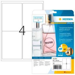 Folienetiketten Herma 8019, permanenthaftend, selbstklebend, bedruckbar, No-Label-Effekt, B 99,1 x H 139 mm, Folie, transparent, 100 St&uuml;ck/25 Blatt
