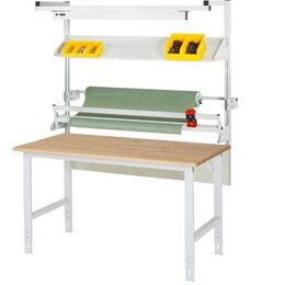 Rau Packtischsystem 02 Arbeitstisch-Serie Tom, B 2000 x T 800 x H 760-1080 mm, Buche-Massivholzplatte, bis 500 kg