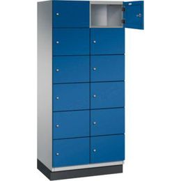 C+P Schlie&szlig;fachschrank Cambio, 2 Abteile, 12 F&auml;cher, mit Sockel, B 800 x T 525 x H 1980 mm, wei&szlig;aluminium/enzianblau