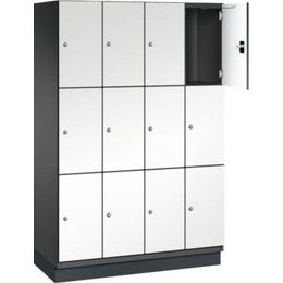 C+P Schlie&szlig;fachschrank Cambio, 4 Abteile, 12 F&auml;cher, mit Sockel, B 1200 x T 525 x H 1980 mm, schwarzgrau/wei&szlig;