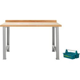 Sch&auml;fer Shop Sch&auml;fer Shop Select modulare Werkbank, Grundeinheit, Buche Multiplexplatte, bis 500 kg, B 1500 x T 700 x H 840 mm, wei&szlig;aluminium + gratis Tragekasten Carry