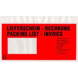 Dokumententasche/Lieferscheintasche SecurePack Premium, Din lang, mit Aufdruck, Sichtfenster, selbstklebend, wasserfest, LDPE & Kraftpapier, rot, 500 St&uuml;ck