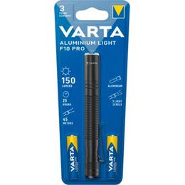 LED-Taschenlampe Varta Aluminium Light F10 Pro, 150 Lumen, 45 m Reichweite, bis zu 25 h, inkl. 2 AAA-Batterien, ⌀ 20 x H 133 mm, schwarz