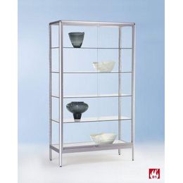Standvitrine BST, Brandschutzklasse B1, 5 F&auml;cher, abschlie&szlig;bare Schiebet&uuml;ren, B 1500 x T 500 x H 1950 mm, Aluminium/Glas, silber