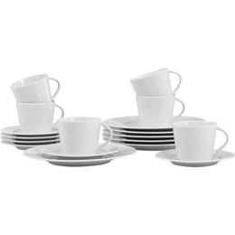Kaffeeservice-Set, f&uuml;r 6 Personen, 18-teilig, Obertassen/Untertassen/Dessertteller, Porzellan, sp&uuml;lmaschinenfest, wei&szlig;