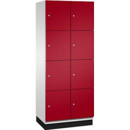 C+P Schlie&szlig;fachschrank Cambio, 2 Abteile, 8 F&auml;cher, mit Sockel, B 800 x T 525 x H 1980 mm, lichtgrau/rubinrot