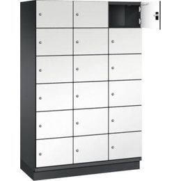 C+P Schlie&szlig;fachschrank Cambio, 3 Abteile, 18 F&auml;cher, mit Sockel, B 1200 x T 525 x H 1980 mm, schwarzgrau/wei&szlig;