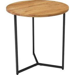 Beistelltisch HAKU, Eiche, Massivholz, ge&ouml;lt, Stahlrohr-Gestell, &Oslash; 500 x H 500 mm, schwarz