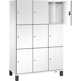 C+P Schlie&szlig;fachschrank Cambio, 3 Abteile, 9 F&auml;cher, auf F&uuml;&szlig;en, B 1200 x T 525 x H 1980 mm, verkehrswei&szlig;/wei&szlig;