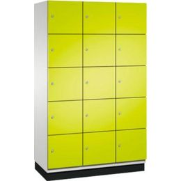 C+P Schlie&szlig;fachschrank Cambio, 3 Abteile, 15 F&auml;cher, mit Sockel, B 1200 x T 525 x H 1980 mm, lichtgrau/clowngr&uuml;n