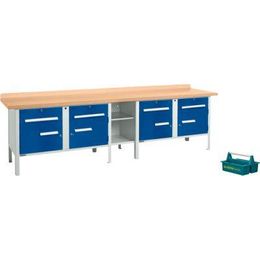 Sch&auml;fer Shop Sch&auml;fer Shop Select Kastenwerkbank PWi 300-0, Buche Multiplexplatte, bis 750 kg, B 3000 x T 700 x H 840 mm, lichtgrau/enzianblau + gratis Tragekasten Carry