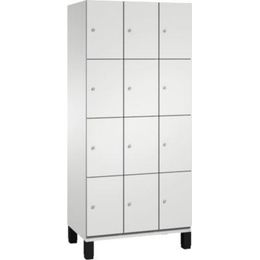C+P Schlie&szlig;fachschrank Cambio, 3 Abteile, 12 F&auml;cher, auf F&uuml;&szlig;en, B 900 x T 525 x H 1980 mm, lichtgrau