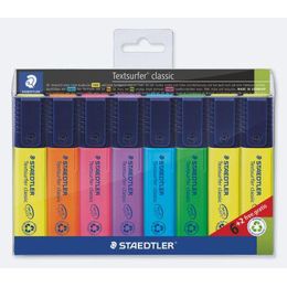Staedtler Textmarker Textsurfer Classic, Keilspitze, Strichst&auml;rke 1-5 mm, nachf&uuml;llbar, mit Drehkappe, Recycling-Kunststoff, farbsortiertes 8er-Set