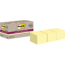 Post-it&reg; Haftnotizen Super Sticky Recycling Notes 654 RSSCY 14+4F, B 76 x T 76 mm, PEFC&reg;-Papier, gelb, 14 + 4 Bl&ouml;cke gratis, 70 Blatt/Block
