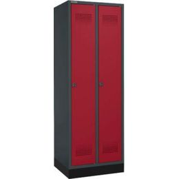 Sch&auml;fer Shop Sch&auml;fer Shop Genius Kleiderspind mit Sockel, 2 Abteile, 300 mm Abteilbreite, Sicherheitsdrehriegelverschluss, anthrazit/rubinrot