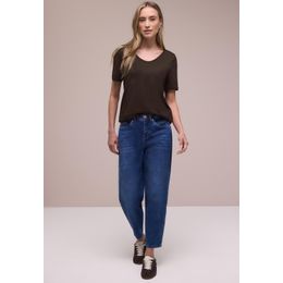 T-Shirt Street One "Style Gerda", Damen, Gr. 38, espresso braun, Jersey, Obermaterial: 50% Baumwolle, 50% Modal, unifarben, regular fit normal, Rundhals, Shirts T-Shirt