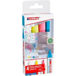 Glasmarker Edding 95, f&uuml;r Glasoberfl&auml;chen & Whiteboards, Strichbreite 1,5-3 mm, runde Spitze, 4er Set, Wei&szlig;, Gelb, Pink und Hellblau