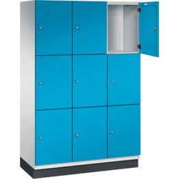 C+P Schlie&szlig;fachschrank Cambio, 3 Abteile, 9 F&auml;cher, mit Sockel, B 1200 x T 525 x H 1980 mm, lichtgrau/lichtblau