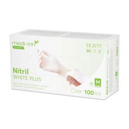 Papstar Einmalhandschuhe Medi-Inn&reg; PS Nitril White Plus, f&uuml;r links/rechts, puderfrei, nicht steril, allergikergeeignet, Gr&ouml;&szlig;e M, Nitril, wei&szlig;, 100 St&uuml;ck