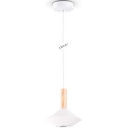 Paco Home Pendelleuchte "MORA", wei&szlig;, &Oslash; 17cm H: 18,7cm, Leuchten, Wohnzimmer Esszimmer Trichterform Modern Holz Metall GU10, Pendelleuchte