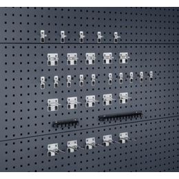 Bott Lochplatten-Zubeh&ouml;rsortiment Perfo, 32-teilig, 15 Haken/10 Werkzeugklemmen/7 Klemmhalter, Metall verzinkt, silber