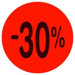 Preisetiketten METO&reg;, f&uuml;r die h&auml;ndische Preisauszeichnung, Aufdruck &bdquo;-30 %&ldquo;, permanenthaftend, rund, &Oslash; 40 mm, FSC&reg;-Papier, rot, 1 Rolle mit 1000 St&uuml;ck