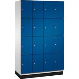 C+P Schlie&szlig;fachschrank Cambio, 4 Abteile, 16 F&auml;cher, mit Sockel, B 1200 x T 525 x H 1980 mm, lichtgrau/enzianblau