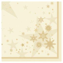 Servietten Papstar ROYAL Collection Stars & Snowflakes, Stoffoptik, 1/4 Falz, B 400 x H 400 mm, FSC&reg;-Papier, champagnerfarben, 20 St&uuml;ck