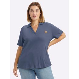 sheego Damen Poloshirt mit V-Ausschnitt, rauchblau, Gr&ouml;&szlig;e 48/50