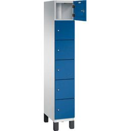C+P Schlie&szlig;fachschrank Cambio, 1 Abteil, 6 F&auml;cher, auf F&uuml;&szlig;en, B 300 x T 525 x H 1980 mm, lichtgrau/enzianblau