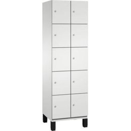 C+P Schlie&szlig;fachschrank Cambio, 2 Abteile, 10 F&auml;cher, auf F&uuml;&szlig;en, B 600 x T 525 x H 1980 mm, lichtgrau
