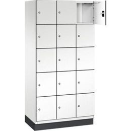 C+P Schlie&szlig;fachschrank Cambio, 3 Abteile, 15 F&auml;cher, mit Sockel, B 900 x T 525 x H 1980 mm, verkehrswei&szlig;/wei&szlig;