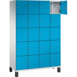 C+P Schlie&szlig;fachschrank Cambio, 4 Abteile, 20 F&auml;cher, auf F&uuml;&szlig;en, B 1200 x T 525 x H 1980 mm, lichtgrau/lichtblau