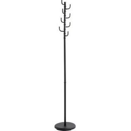 Garderobenst&auml;nder HAKU, 8 Haken mit jeweils 5 kg Tragkraft, drehbare Hakenkrone, &Oslash; 290 x H 1700 mm, Stahlrohr pulverbeschichtet, schwarz