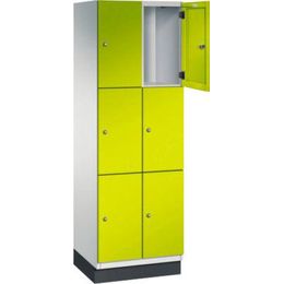 C+P Schlie&szlig;fachschrank Cambio, 2 Abteile, 6 F&auml;cher, mit Sockel, B 600 x T 525 x H 1980 mm, lichtgrau/clowngr&uuml;n