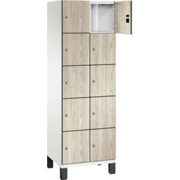 C+P Schlie&szlig;fachschrank Cambio, 2 Abteile, 10 F&auml;cher, auf F&uuml;&szlig;en, B 600 x T 525 x H 1980 mm, verkehrswei&szlig;/Sen Esche-Dekor