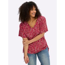 sheego by Joe Browns Damen T-Shirt mit seitlicher Raffung, rot-koralle-gemustert, Gr&ouml;&szlig;e 44/46