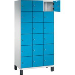 C+P Schlie&szlig;fachschrank Cambio, 3 Abteile, 18 F&auml;cher, auf F&uuml;&szlig;en, B 900 x T 525 x H 1980 mm, lichtgrau/lichtblau